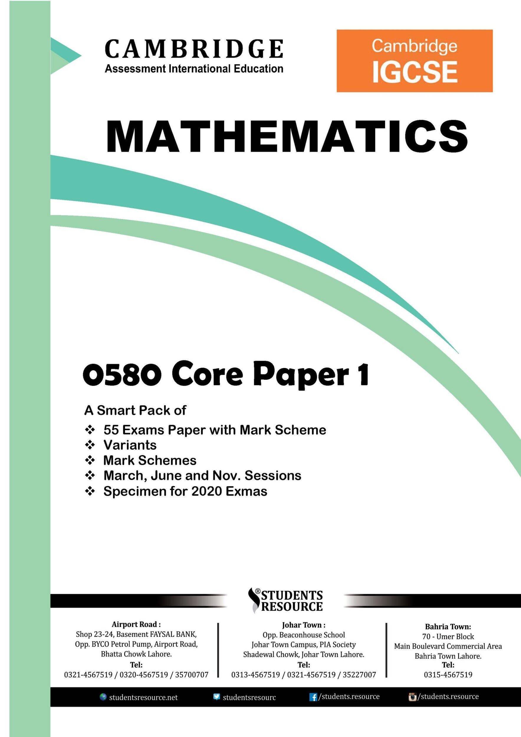 Igcse Mathematics 0580 Paper 1 Yearly All Variants 2016-2021 Mark Scheme Ring Bind - Leyjao.pk
