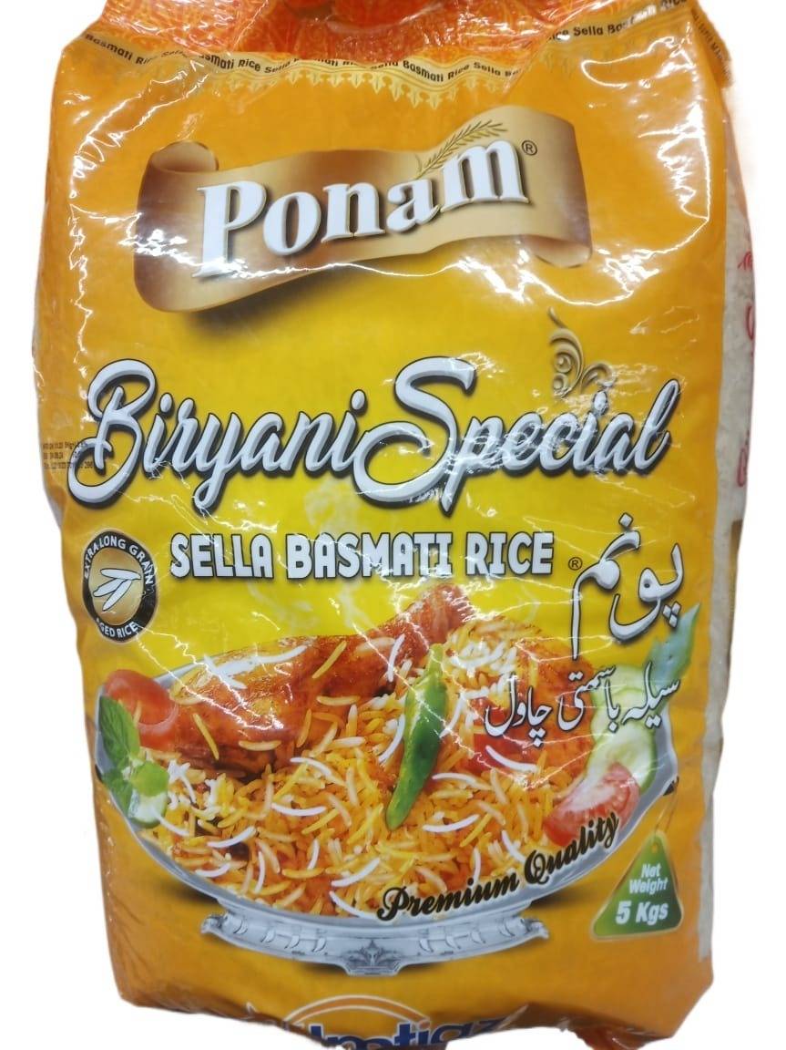 Ponam 5 Kg Supreme Sella Biyani Especial Rice, Basmati Rice Kainat ...