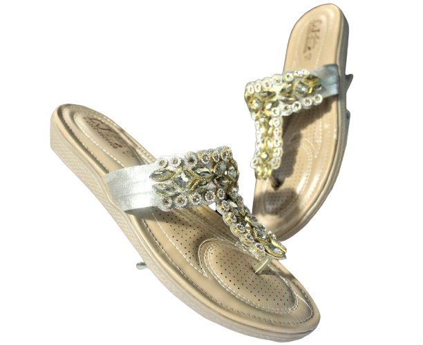 Women'S Casual Fancy Comfortable Slides Golden Color Rhinestones Indoor ...